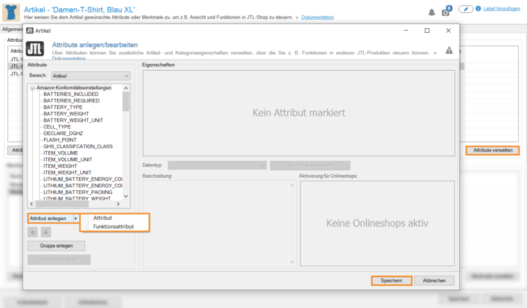 Detailbeschreibung: Artikelstammdaten - Attribute/Merkmale – JTL-Guide