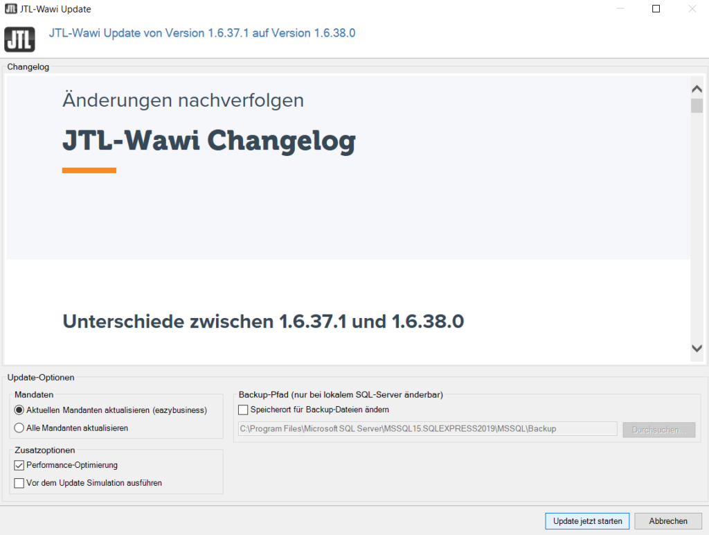 Updating JTL-Wawi - Importing new version of the ERP system