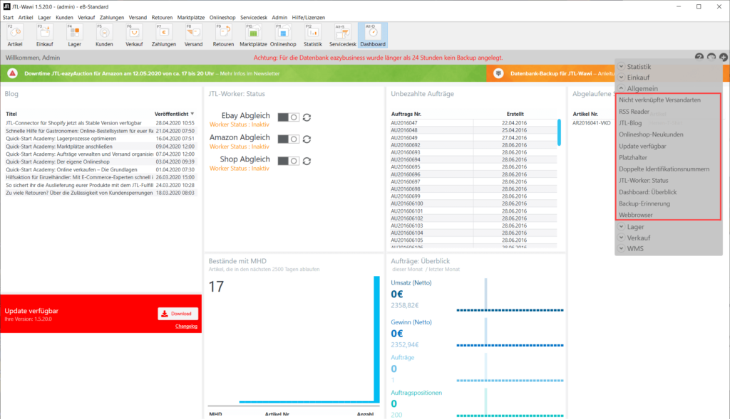 Allgemeine Widgets – JTL-Guide