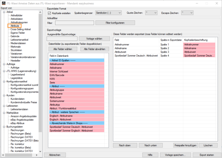 Artikeldaten exportieren – JTL-Guide