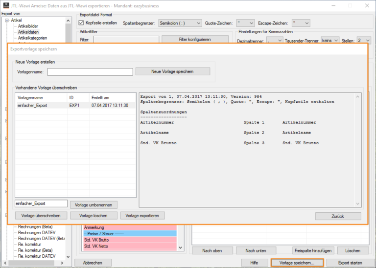 Artikeldaten exportieren – JTL-Guide