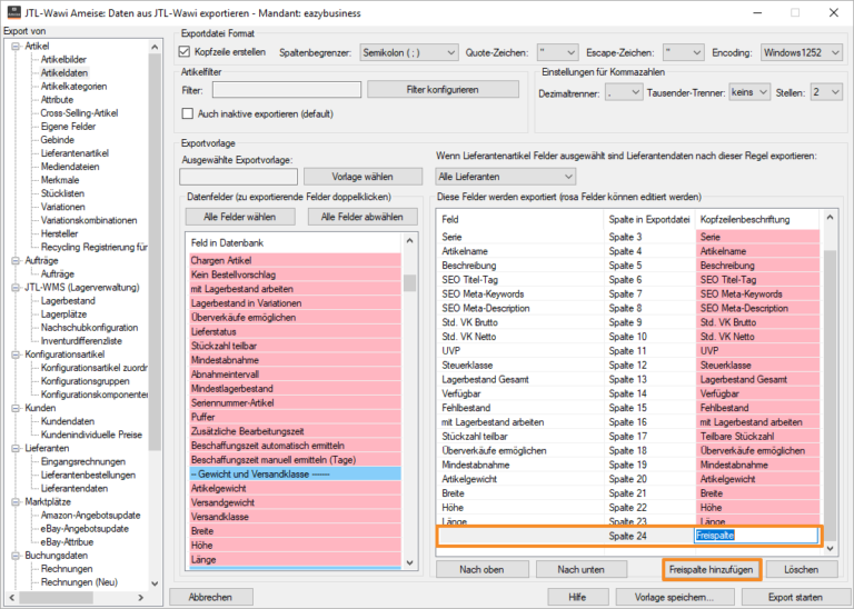 Artikeldaten exportieren – JTL-Guide