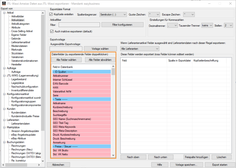 Aufbau der Export-Funktion – JTL-Guide