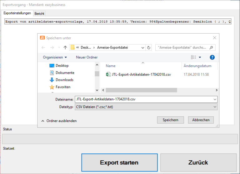 Aufbau der Export-Funktion – JTL-Guide