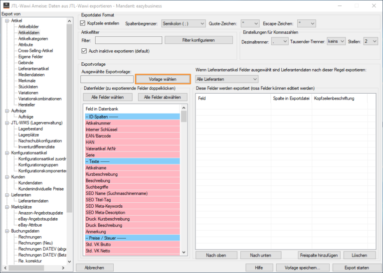 Aufbau der Export-Funktion – JTL-Guide
