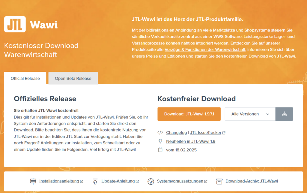 JTL-Wawi herunterladen - Dokumentation zum Download von JTL-Wawi