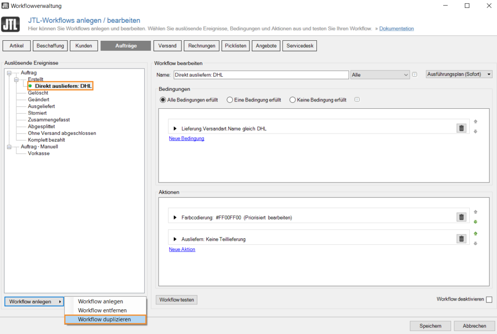 Workflows duplizieren – JTL-Guide