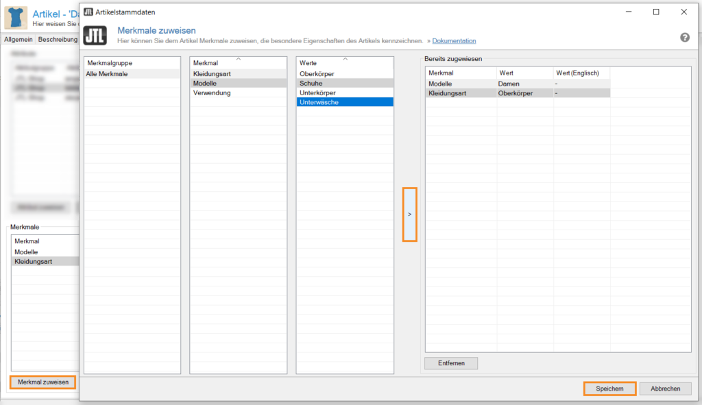 Detailbeschreibung: Artikelstammdaten - Attribute/Merkmale – JTL-Guide
