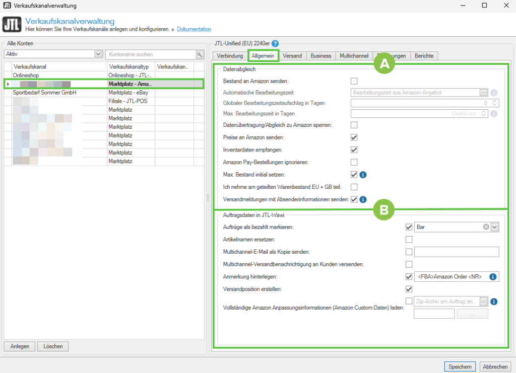 Detailbeschreibung: Verkaufskanalverwaltung Amazon – JTL-Guide