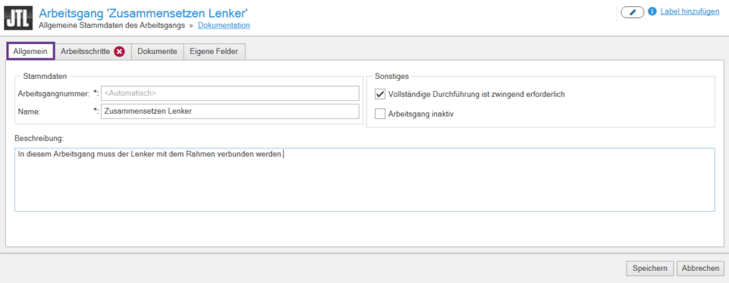 Arbeitsgänge anlegen – JTL-Guide