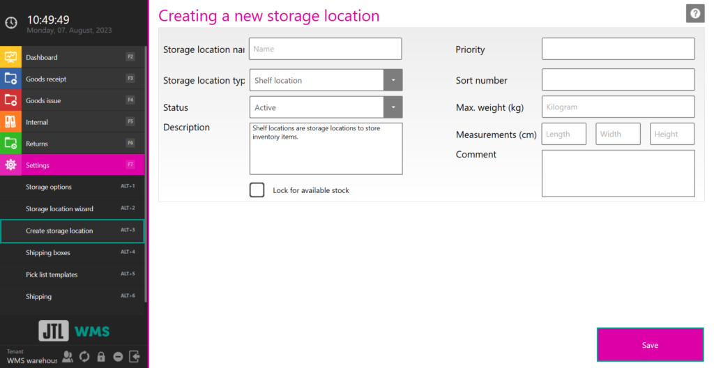 Creating and setting up WMS warehouses – JTL-Guide