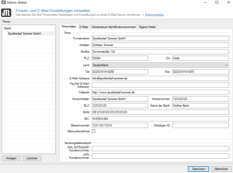 Firmeneinstellungen vornehmen – JTL-Guide