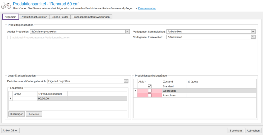 Produktionsartikel anlegen – JTL-Guide