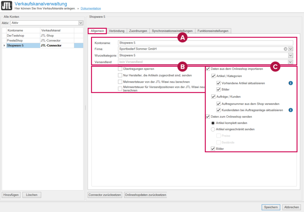 Detailbeschreibung: Verkaufskanalverwaltung für JTL-Connector – JTL-Guide