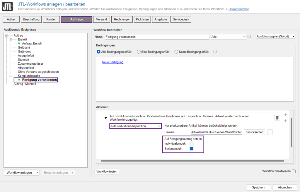 Fertigung mit JTL-Workflows anstoßen – JTL-Guide